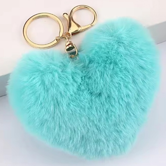 Accessories | Fluffy Turquoise Heart Keychain | Poshmark